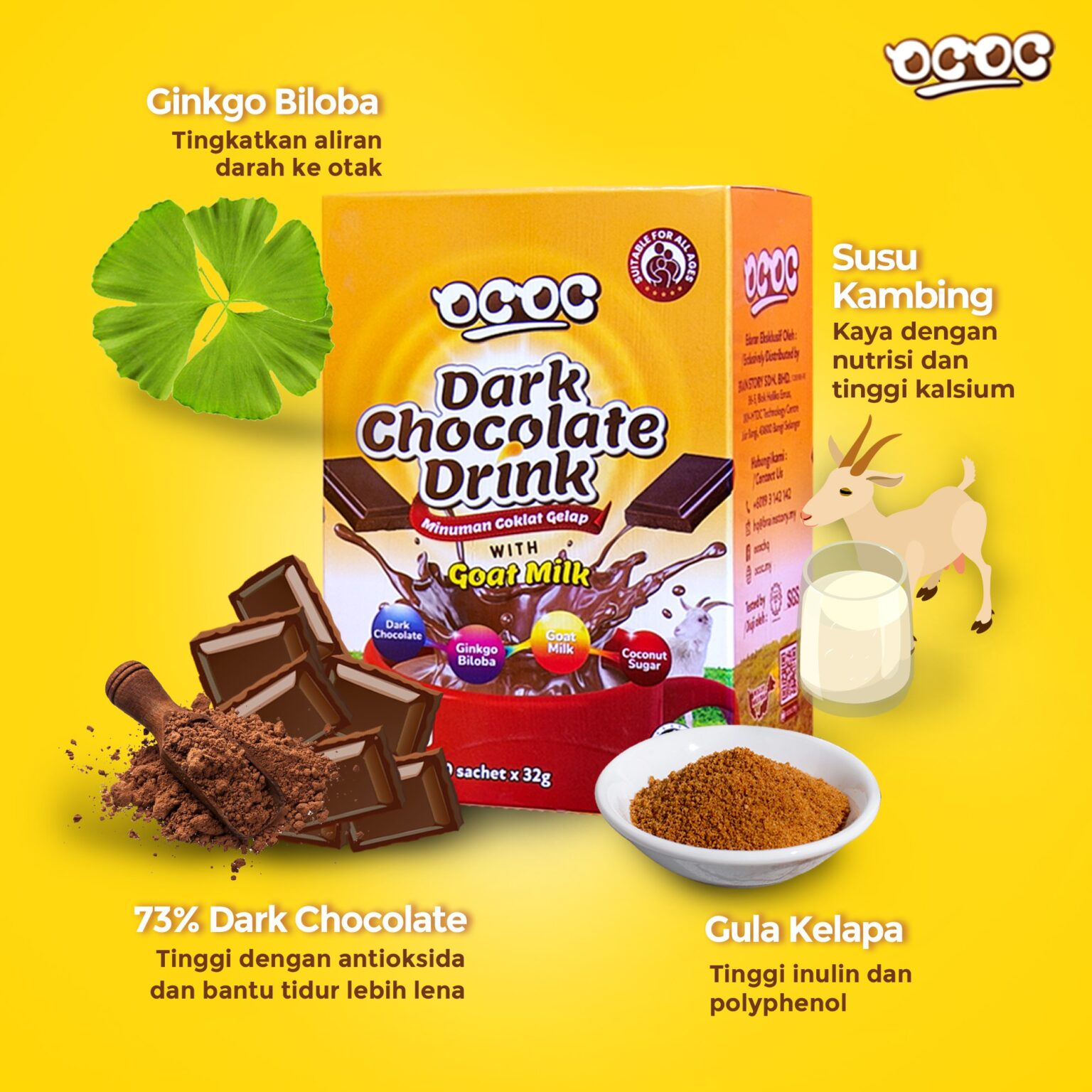 Home - Minuman OCOC Dark Chocolate Dr. Rizal | Minda Cerdas & Fokus