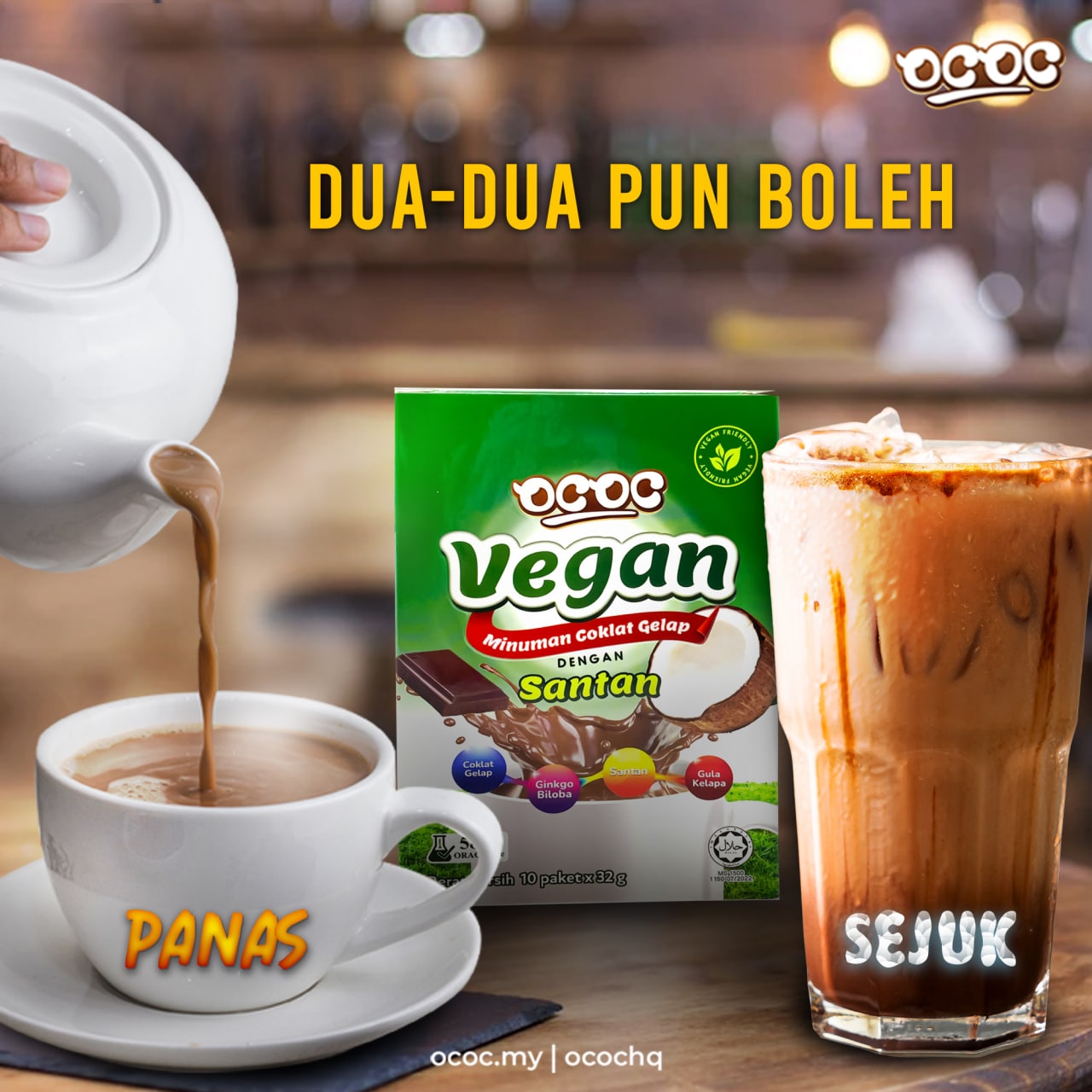 OCOC Vegan Dark Coklat Santan - Minuman Tanpa Tenusu & Laktosa - Minuman OCOC Dark Chocolate Dr ...